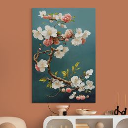 Akustikbild Zweig mit Bl&uuml;ten auf T&uuml;rkis