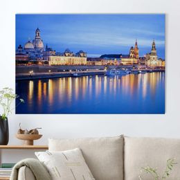 Bilderwelten Akustikbild Stadt blau Motiv Schallschutzbild - Canaletto-Blick bei Nacht - Architektur Wohnzimmer Schlafzimmer