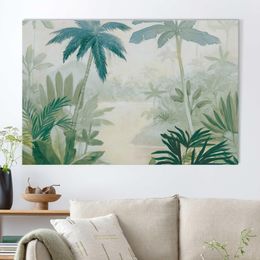 Bilderwelten Akustikbild Wald gr&uuml;n Abstrakt Schallschutzbild - Aquarell Dschungel - B&auml;ume Wohnzimmer Schlafzimmer