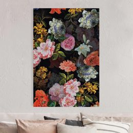 Bilderwelten Akustikbild Blumen bunt modern Aquarell - Dunkles Blumenbouquet II - Wandbild Wohnzimmer Schlafzimmer