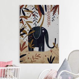 Bilderwelten Akustikbild Tiere beige Illustration Schallschutzbild - Elefant im Dschungel - Elefant Kinderzimmer Baby M&auml;dchen Jungen