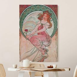 Bilderwelten Akustikbild originell rosa Vintage Schallschutzbild - Alfons Mucha - Vier K&uuml;nste - Die Malerei - Retro Wohnzimmer Schlafzimmer