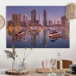 Bilderwelten Akustikbild Stadt violett Motiv Schallschutzbild - Dubai Skyline und Marina - Skylines Wohnzimmer Schlafzimmer