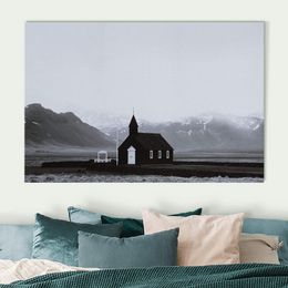 Bilderwelten Akustikbild Stadt schwarz weiss Motiv Schallschutzbild - Die schwarze Kirche - Norwegen Wohnzimmer Schlafzimmer