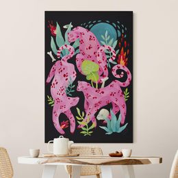 Bilderwelten Akustikbild Tiere schwarz Illustration Schallschutzbild - Pinke Leoparden - Katze Jugendzimmer