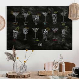 Bilderwelten Akustikbild Kulinarisch schwarz weiss Illustration Schallschutzbild - Cocktail Menu - Getr&auml;nke K&uuml;che