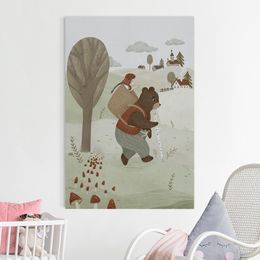 Bilderwelten Akustikbild beige Illustration Schallschutzbild - Anna Lunak Illustration -Mascha und der B&auml;r - Wandbild Kinderzimmer Baby M&auml;dchen Jungen
