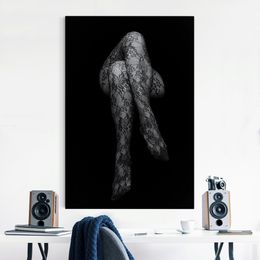 Bilderwelten Akustikbild Portrait schwarz Motiv Schallschutzbild - Beine in Spitze - Erotik Wohnzimmer Schlafzimmer