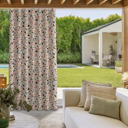 Outdoor Vorhang nach Ma&szlig; blickdicht - Terrazzo Muster Napoli - rosa Sonnenschutz modern Steinoptik Retro Balkon Pergola