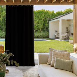 Outdoor Vorhang nach Ma&szlig; blickdicht - Tiefschwarz - schwarz Sonnenschutz Unifarben mit &Ouml;sen wetterfest Balkon Pergola