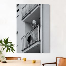 Bilderwelten Akustikbild Portrait schwarz weiss modern Schallschutzbild - Aussicht vom Balkon - Erotik Wohnzimmer Schlafzimmer