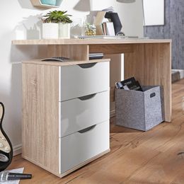 FineBuy Schreibtisch MASSA mit Container Sonoma Computertisch B&uuml;rotisch 120cm 3 Sch&uuml;be