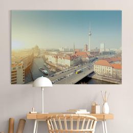 Bilderwelten Akustikbild Stadt gelb Motiv Schallschutzbild - Berlin am Morgen - Berlin Wohnzimmer Schlafzimmer