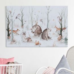 Bilderwelten Akustikbild Wald braun modern Aquarell - Aquarell Waldtierfreunde - B&auml;ume Kinderzimmer Baby M&auml;dchen Jungen
