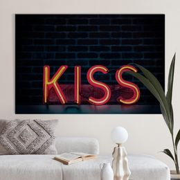 Bilderwelten Akustikbild Spr&uuml;che rot Neon Art Schallschutzbild - Kiss - Neonsign - Spr&uuml;che Wohnzimmer Schlafzimmer