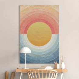 Bilderwelten Akustikbild originell gold modern Aquarell - Sonne zwischen Himmel und Meer - Wandbild Wohnzimmer Schlafzimmer