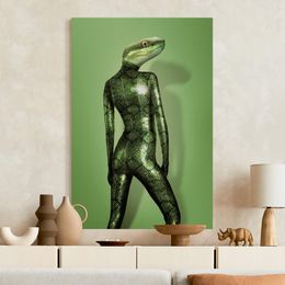 Bilderwelten Akustikbild originell gr&uuml;n modern Schallschutzbild - Modische Schlange - Wandbild Wohnzimmer Schlafzimmer