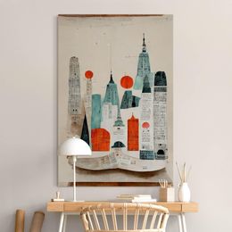 Bilderwelten Akustikbild Stadt rot Orientalisch Schallschutzbild - Collage mit roten Punkten - Skylines Wohnzimmer Schlafzimmer