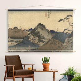 Bilderwelten Wandteppich Asiatische Zeichnung - Berg - Wohnzimmer Schlafzimmer Arbeitszimmer - Cotton Canvas Stoffbild Wandbild aus Stoff XXL