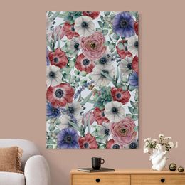 Akustikbild Buntes Mohnblumen Aquarell
