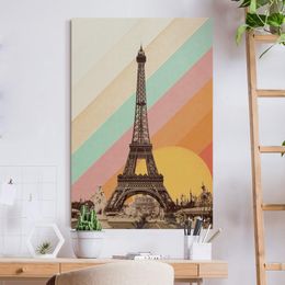 Bilderwelten Akustikbild Stadt bunt modern Schallschutzbild - Eiffelturm im Regenbogen Sonnenuntergang - Paris Wohnzimmer Schlafzimmer
