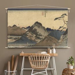 Wandteppiche Asiatische Zeichnung - Berg - Wandbehang Aquarell Illustration Natur Orientalisch Vintage Wohnzimmer Schlafzimmer Flur K&uuml;che Blau
