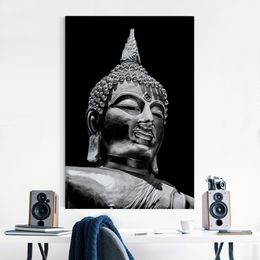 Bilderwelten Akustikbild Spirituell schwarz weiss Motiv Schallschutzbild - Buddha Statue Gesicht - Buddha Wohnzimmer Schlafzimmer