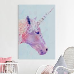 Bilderwelten Akustikbild Tiere rosa Illustration Aquarell - Mystisches Einhorn I - Einhorn Kinderzimmer Baby M&auml;dchen Jungen