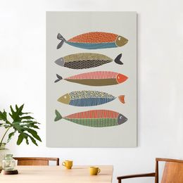 Bilderwelten Akustikbild Tiere beige Abstrakt Schallschutzbild - F&uuml;nf bunte Fische - Fische Wohnzimmer Schlafzimmer
