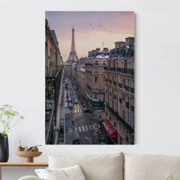 Bilderwelten Akustikbild Stadt bunt Motiv Schallschutzbild - Eiffelturm bei Sonnenuntergang - Architektur Wohnzimmer Schlafzimmer