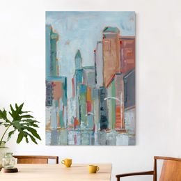 Bilderwelten Akustikbild originell orange Abstrakt Schallschutzbild - Zeitgen&ouml;ssische Innenstadt I - Architektur Wohnzimmer Schlafzimmer