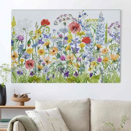 Bilderwelten Akustikbild Blumen bunt Illustration Aquarell - Aquarellierte Blumenwiese - Blumenwiese Wohnzimmer Schlafzimmer