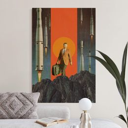 Bilderwelten Akustikbild originell bunt Fotomontage Schallschutzbild - Auf dem Weg zur Rakete - Wandbild Wohnzimmer Schlafzimmer