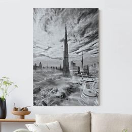 Bilderwelten Akustikbild Stadt schwarz weiss Motiv Schallschutzbild - Dubai Super Skyline - Architektur Wohnzimmer Schlafzimmer