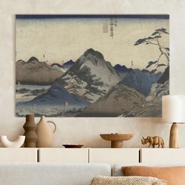 Bilderwelten Akustikbild Natur blau Orientalisch Aquarell - Asiatische Zeichnung - Berg - Berg Wohnzimmer Schlafzimmer