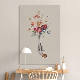 Bilderwelten Akustikbild Blumen beige Illustration Schallschutzbild - Enkel Dika - Friedenspistole - Wandbild Wohnzimmer Schlafzimmer