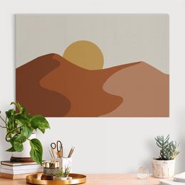 Bilderwelten Akustikbild originell braun modern Schallschutzbild - Aufgehende Sonne in der W&uuml;ste - Wandbild Wohnzimmer Schlafzimmer