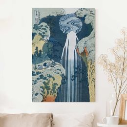 Bilderwelten Akustikbild Natur blau modern Schallschutzbild - Katsushika Hokusai - Der Wasserfall von Amida - Landschaft Wohnzimmer Schlafzimmer