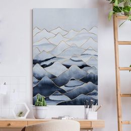 Bilderwelten Akustikbild originell weiss Abstrakt Aquarell - Aquarell Berge Wei&szlig; Gold - Wandbild Wohnzimmer Schlafzimmer