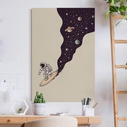 Bilderwelten Akustikbild Sport beige Illustration Schallschutzbild - Kosmischer Surfer - Himmel Jugendzimmer
