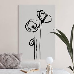Bilderwelten Akustikbild Blumen beige Line Art Schallschutzbild - Mohn Illustration I - Wandbild Wohnzimmer Schlafzimmer