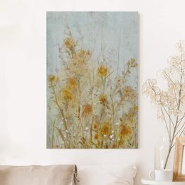 Bilderwelten Akustikbild Blumen gelb Tropisch Aquarell - Gelbe Wilde Blumenwiese - Blumenwiese Wohnzimmer Schlafzimmer