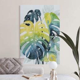Bilderwelten Akustikbild gelb Tropisch Schallschutzbild - Tropisches Blattwerk - Monstera - Pflanzen Wohnzimmer Schlafzimmer