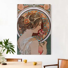 Bilderwelten Akustikbild Blumen pastell Vintage Schallschutzbild - Alfons Mucha - Schl&uuml;sselblume - Ornamente Wohnzimmer Schlafzimmer