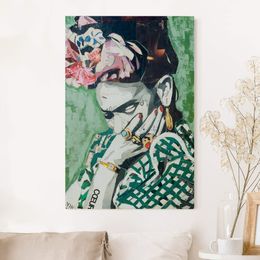 Bilderwelten Akustikbild originell gr&uuml;n modern Schallschutzbild - Frida Kahlo - Collage No.3 - Wandbild Wohnzimmer Schlafzimmer