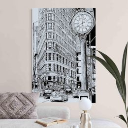 Bilderwelten Akustikbild Stadt beige Illustration Schallschutzbild - Stadtstudie - Flatiron Building - Architektur Wohnzimmer Schlafzimmer