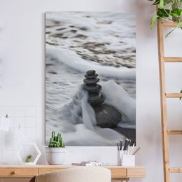 Bilderwelten Akustikbild grau Motiv Steinoptik - Steinturm und Welle - Beton Wohnzimmer Schlafzimmer