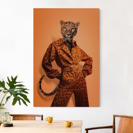 Bilderwelten Akustikbild originell orange modern Schallschutzbild - Modischer Leopard - Wandbild Wohnzimmer Schlafzimmer