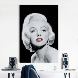 Bilderwelten Akustikbild originell schwarz weiss modern Schallschutzbild - Marilyn mit Ohrschmuck - Wandbild Wohnzimmer Schlafzimmer