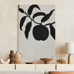 Bilderwelten Akustikbild Kulinarisch schwarz weiss Illustration Schallschutzbild - Pfirsichzweig II - Obst Wohnzimmer Schlafzimmer